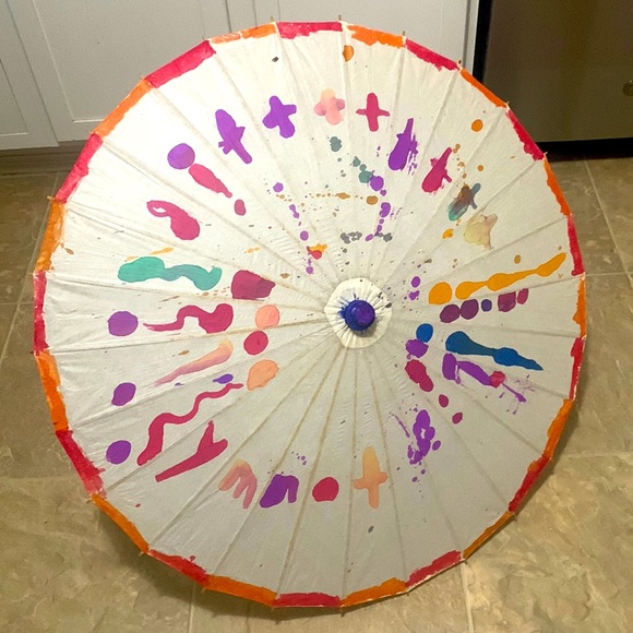 Accessories | Vintage Colorful Paper Parasol 33 Inch Wooden Handle ...